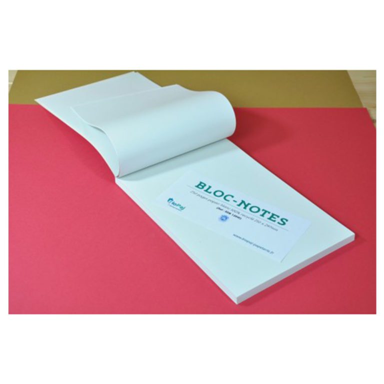 Bloc-notes collé en tête 250 pages papier uni 80g 210 x 297 mm | Biopaj
